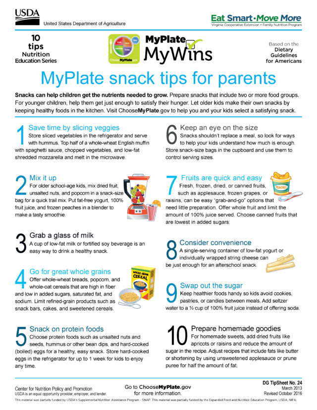 DG Tip Sheet - MyPlate Snack Tips for Parents | Virginia Family ...