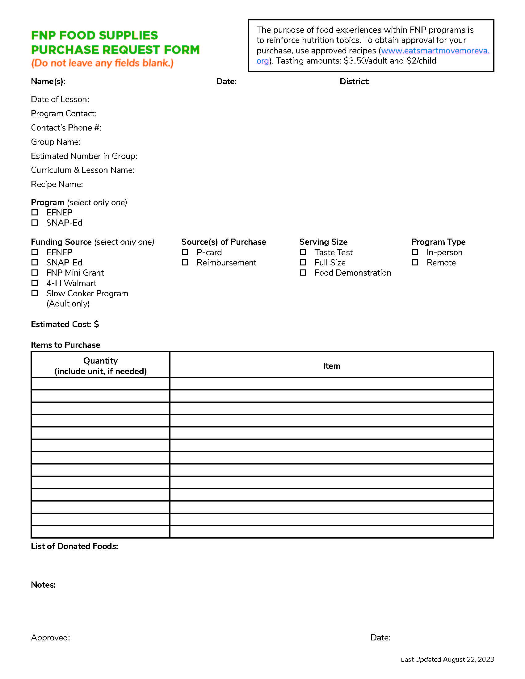 FNP Food Supplies Purchase Request Form (Dec 2025) | Virginia Family ...